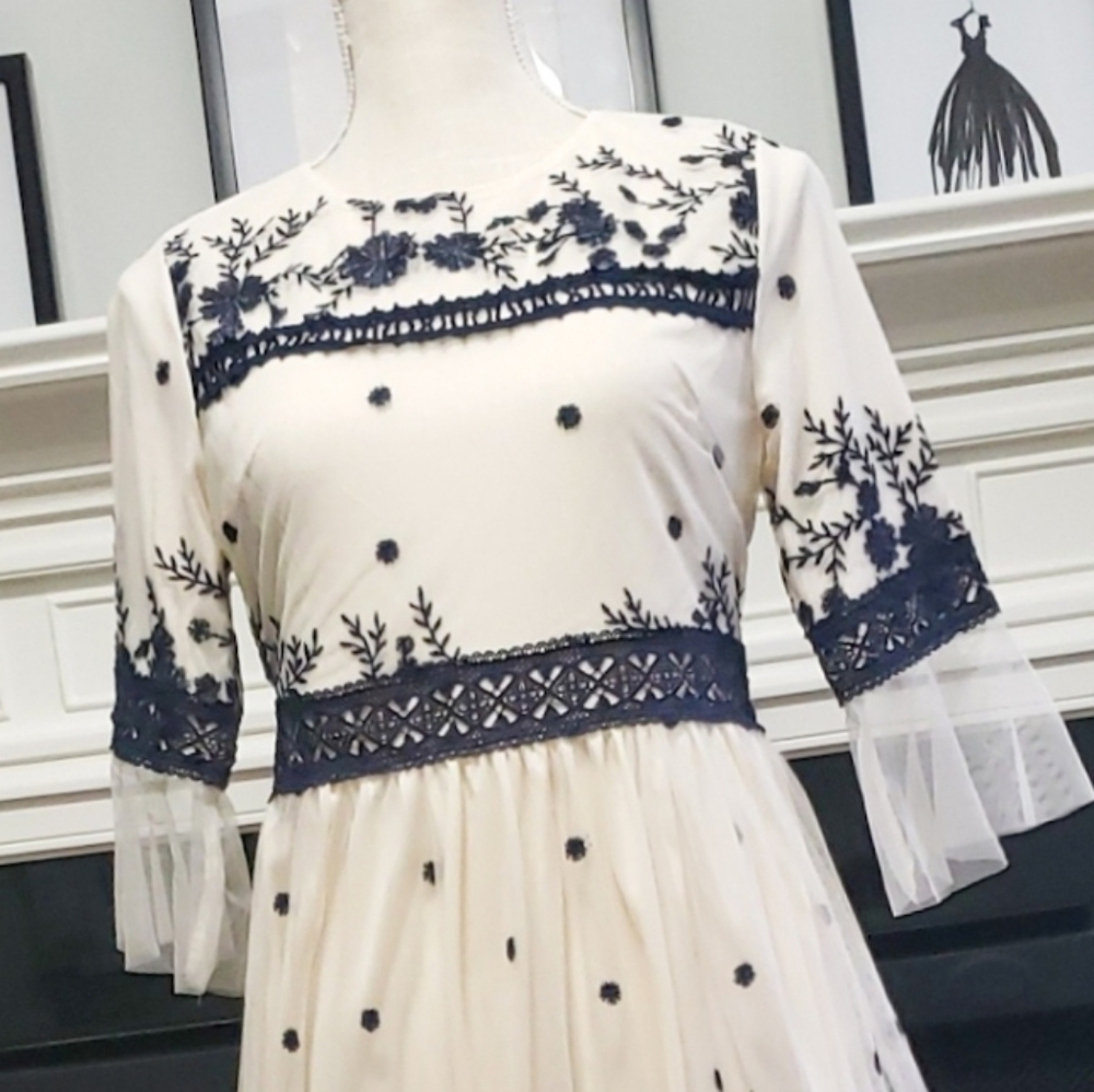 Polagram Maxi Dress Embroidered Tiered Lace Dress. - Gem